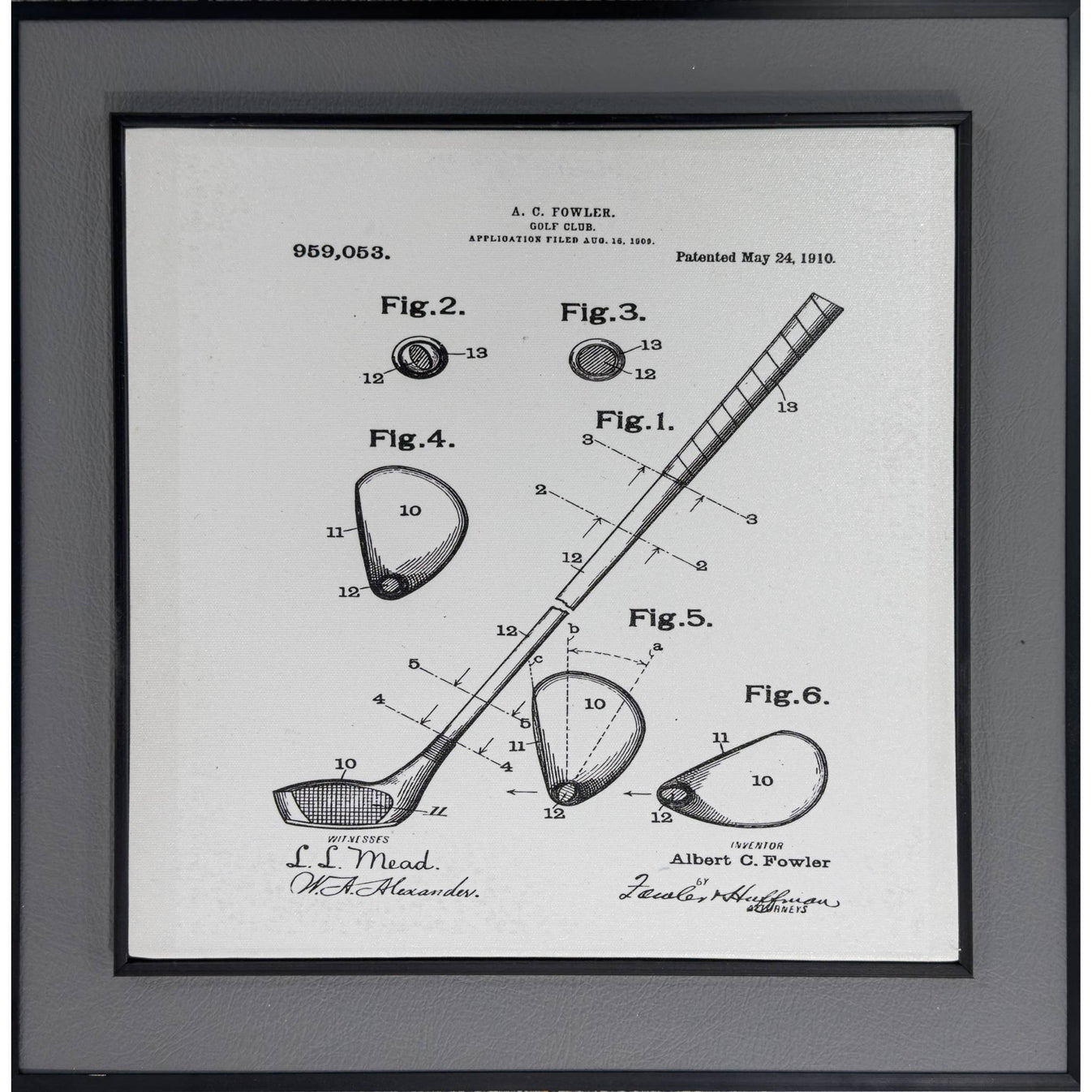 Framed Wall Art - Golf Club Blueprint 40cm x 40cm – Home Living Direct